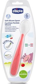 CHICCO Lžička silikon Soft červená 6m+