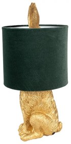 Zlatá stolní lampa králík s tmavě zeleným stínidlem Konijn – 20x43 cm