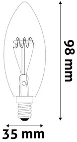 Prémiová designová retro LED žárovka E14 3W 180lm, EXTRA TEPLÁ, filament, ekv. 19W, 3 roky