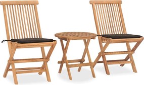 3dílný skládací zahradní jídelní set s poduškou masivní teak 3063179