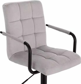 LuxuryForm DESIGN Barová židle VERONA BLACK VELUR na černé hranaté podstavě - světle šedá