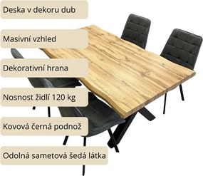 Vikio Jídelní set pro 4 osoby 160x90 cm dub, šedá samet VJS116-41S-S