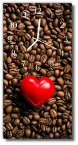 Skleněné hodiny vertikální Kuchyňské srdce barevných kávových zrn