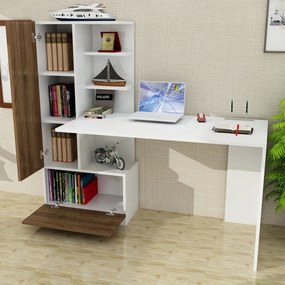 Hanah Home Počítačový stůl Domingos - White, Walnut, Bílá, Ořech