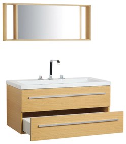 Béžový nástěnný nábytek do koupelny se zásuvkou a zrcadlem ALMERIA Beliani