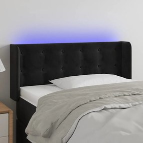Čelo postele s LED černé 93 x 16 x 78/88 cm samet