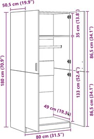 vidaXL Marketos Šatní skříň betonově šedá 80 x 52 x 180 cm kompozitní dřevo