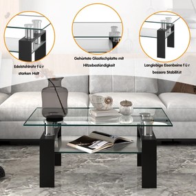 Costway Konferenční stolek ze skla, se spodní policí – 99,5 × 59,5 × 44,5 cm