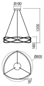 Redo 01-2253 závěsné LED stmívatelné svítidlo Quark saténový nikl, 52,6W, 3000K, ø80cm