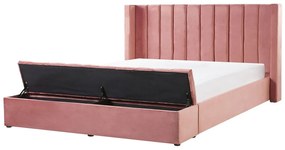Čalouněná sametová postel růžová s úložným prostorem 180 x 200 cm NOYERS Beliani