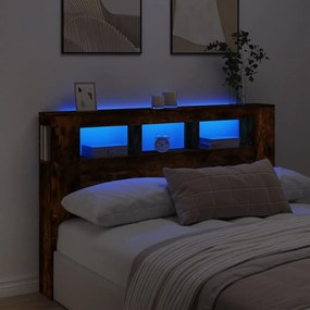 Čelo postele s LED kouřový dub 160 x 18,5 x 103,5 cm kompozit