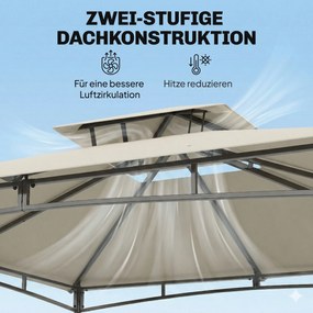 Pavilon 3x3m Vodoodpudivá stáj Zimovzdorný zahradní pavilon se stahovacím horním rámem Dvojitá střecha Krémově bílá