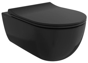 BOCCHI V-Tondo - WC závěsné 545x360 mm, Rimless + sedátko slim, Soft Close - SET, černá matná