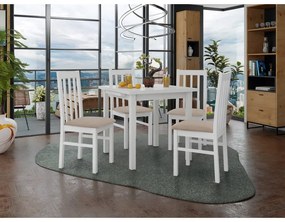 Rozkládací jídelní stůl se 4 židlemi AL14, Barva dřeva: bílá-L, Potah: Soro 28