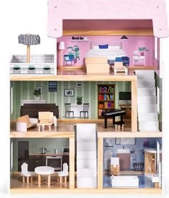 ECOTOYS Třípatrový domeček pro panenky s terasou / od 3 let