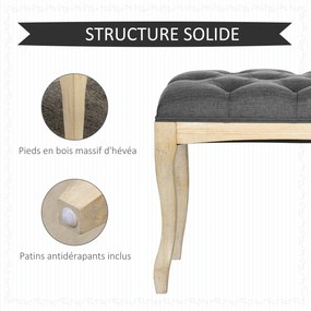 HOMCOM Čalouněná lavice s knoflíky v klasickém chic stylu 110 cm na konec postele, čalouněná lnu, nohy z kaučukového dřeva šedá