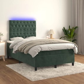 Box spring postel s matrací a LED tmavě zelená 120x200 cm samet