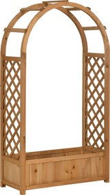 Outsunny Obloukový Květináč s Trellis, Podpora pro Popínavé Rostliny, Květinová Dekorace do Zahrady, Terasy nebo na Balkon 83x36x152 cm Přírodní | Aos