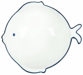 VILLA D’ESTE HOME TIVOLI Porcelánová mísa ve tvaru ryby Open fish, 24 cm, bílá, modré lemování