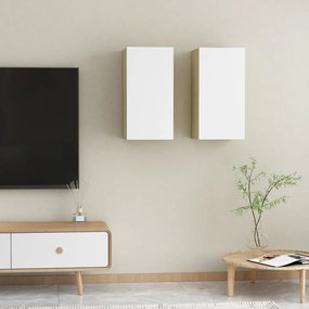 TV stolky 2 ks bílé a dub sonoma 30,5x30x60 cm kompozitní dřevo