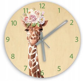 M.Clock Dětské nástěnné hodiny žirafa 30x30cm hnědé