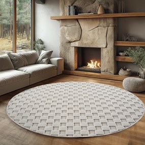 Ayyildiz, Kusový koberec Helix 2203 cream kruh, 80x80, bílá, chodba / předsíň