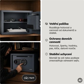 Malý vhazovací trezor na kód, elektronický, na tržbu a obálky, 350x250x250 mm: PIERCE