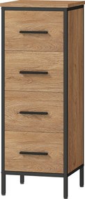 HOMCOM Úzká koupelnová skříňka s 4 zásuvkami a ocelovým rámem 30x30x82 cm Dub