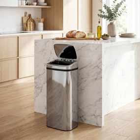 HOMCOM Automatický odpadkový koš se senzorem Odpadkový koš kuchyňský nerez 50/68L Stříbrná (50L)