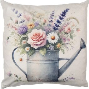 Béžový povlak na polštář konvička s květy - 45*45cm