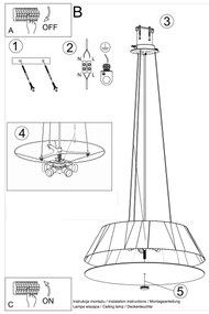 Závěsné svítidlo Vega, 1x černé textilní stínítko, (bílé sklo), (fi 60 cm)
