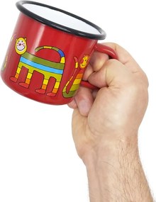 Smaltovaný hrnek Kočky, 350 ml – červený, s autorským motivem koček