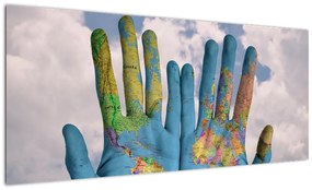 Obraz - mapa světa na dlani (100x40cm)