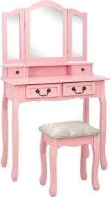 vidaXL Toaletní stolek se stoličkou 80 x 69 x 141 cm pavlovnia [289321] Barva: Růžová