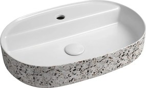 Isvea Infinity Oval keramické umyvadlo na desku 60 x 40 cm s otorem pro baterii bez přepadu terrazzo bílá 10NF65060-2L-TRZ