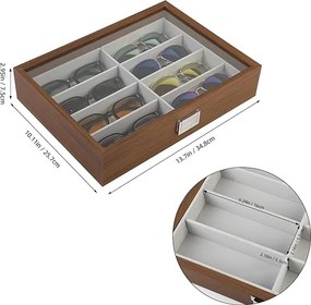 eCarla Organizér na brýle, box s víkem k uložení 8 brýlí, imitace dřeva