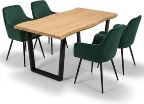 Vikio Jídelní set pro 4 osoby 160x90 cm dub noha U zelená židle s područkami VJS166-4Z
