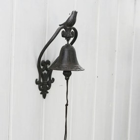 Nástěnný litinový zvonek s ptáčkem 28cm