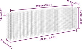 Gabionový vyvýšený záhon pozinkovaná ocel 270 x 30 x 90 cm 145639