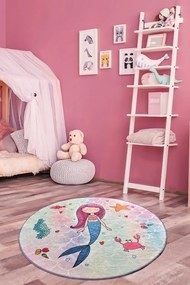 Dětský kulatý koberec Mermaid 140 cm růžový/modrý
