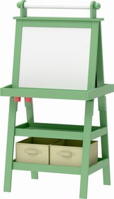 AIYPLAY Dětský easel 3v1 Magnetická oboustranná tabule s papírovým válcem a úložnými košíky 59x48x118 cm Zelená | Aosom