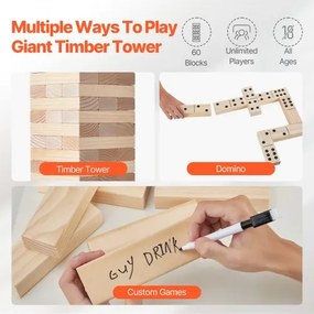 Hračka Tumbling Timber hračka 60 bloků Giant Tumble Věž Blocks Hra Taška