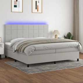 Box spring postel s matrací a LED světle šedá 200x200 cm textil 3134901