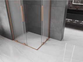 Mexen Velar L Duo, sprchový kout s posuvnými dveřmi 100 x 90 cm, 8mm sklo námraza, měděná matná, 871-100-090-02-33-65