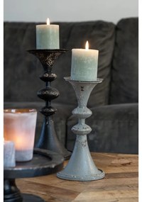 Šedý antik kovový svícen na širokou svíčku Paolo - Ø 13*26 cm