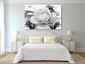 Obraz luxusní růže s abstrakcí v černobílém provedení Varianta: 60x40