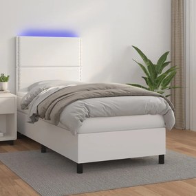 Box spring postel s matrací a LED bílá 90x190 cm umělá kůže