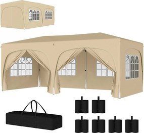 Pavilon Outsunny přibližně 3x6m, voděodolný stabilní zimní stan s rychlým rozkladem a skládacím designem, UV ochrana 50+, skládací párty stan s 6 bočn