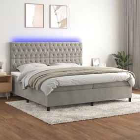 Box spring postel s matrací a LED světle šedá 200x200 cm samet,  3136323