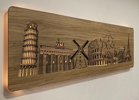 Li-Go "Evropské památky" světelný obraz 230V 130x40 cm provedení povrchu: dub světlý